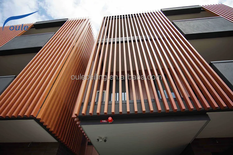 Exterior Wall Aluminum Battens Facade Cladding Wood Grain Baffle Tube ...