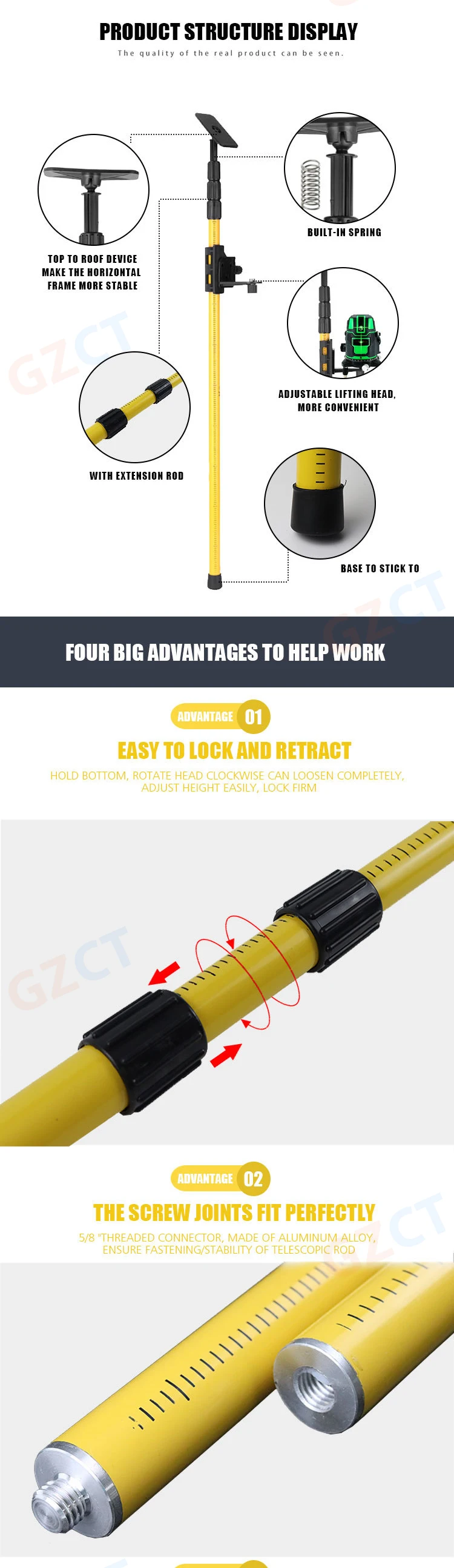 4.2m Infrared Telescopic Rod - Versatile Laser Level Bracket