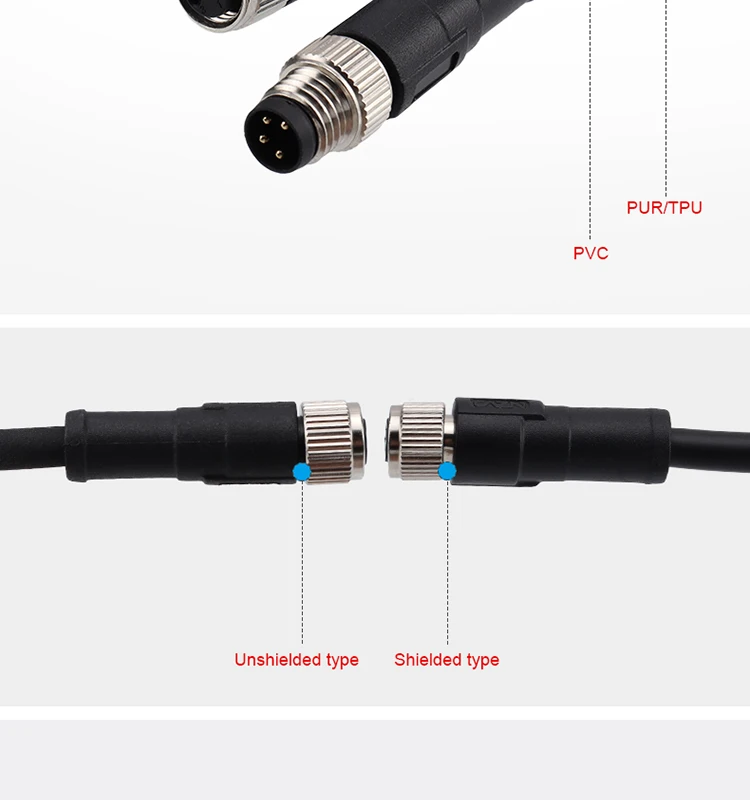 M8 Overmolded Connector Straight/Angle Male Female 5pin B Code ...