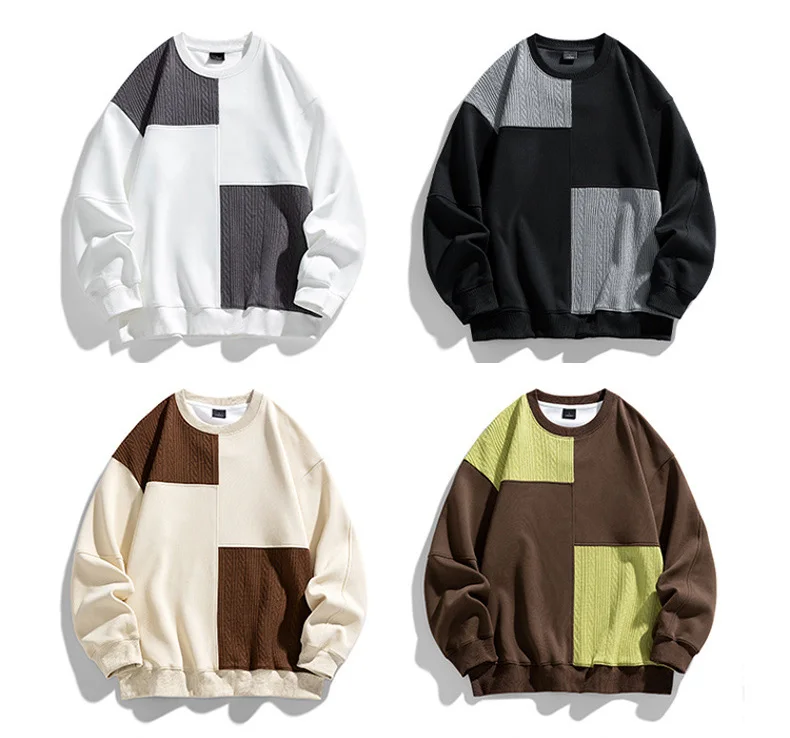 Custom Fashion Colorblock Long-sleeve Pullover Mens Oversized Crewneck ...