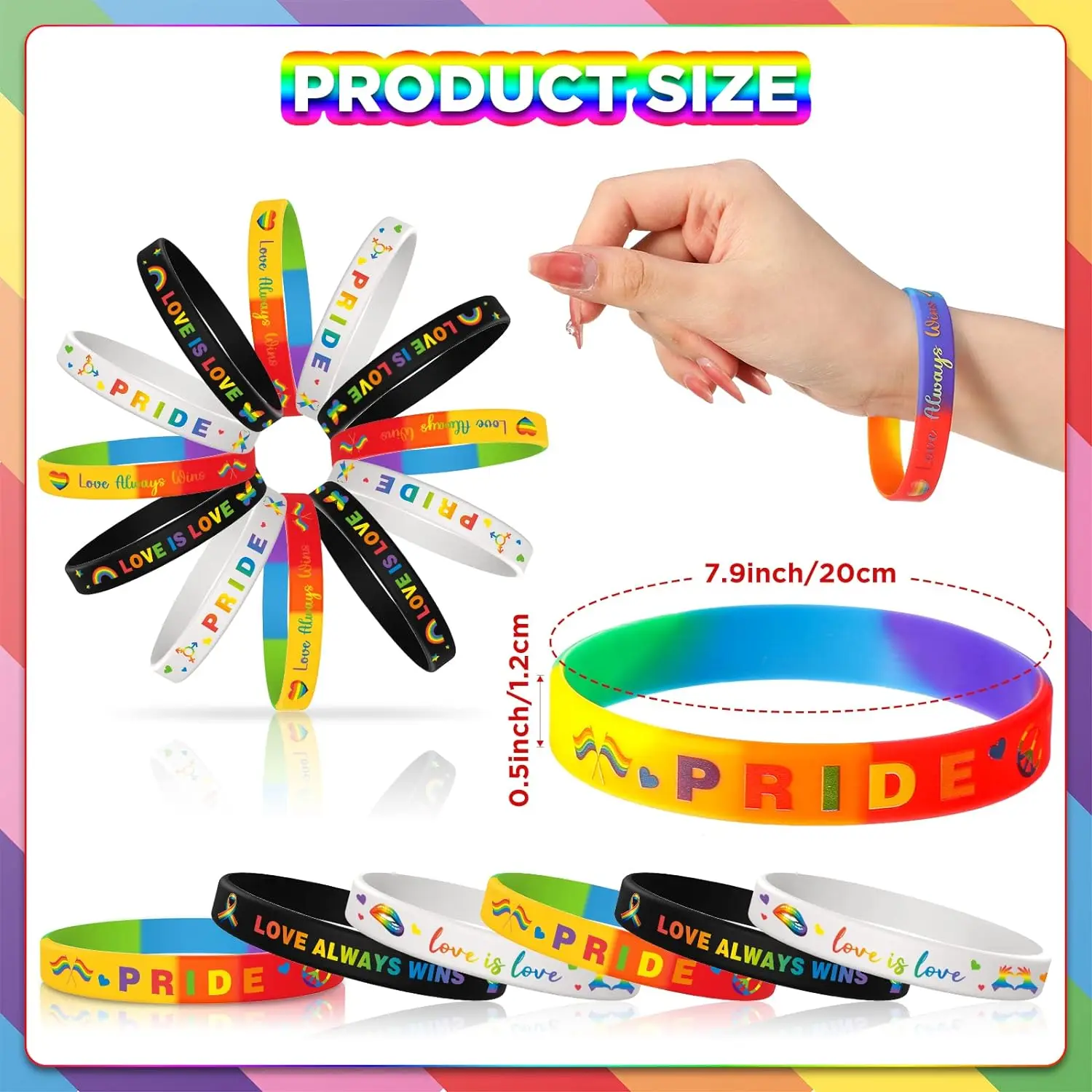 Pride Silicone Bracelet LGBT Rainbow Festival Party Rubber Wristbands ...
