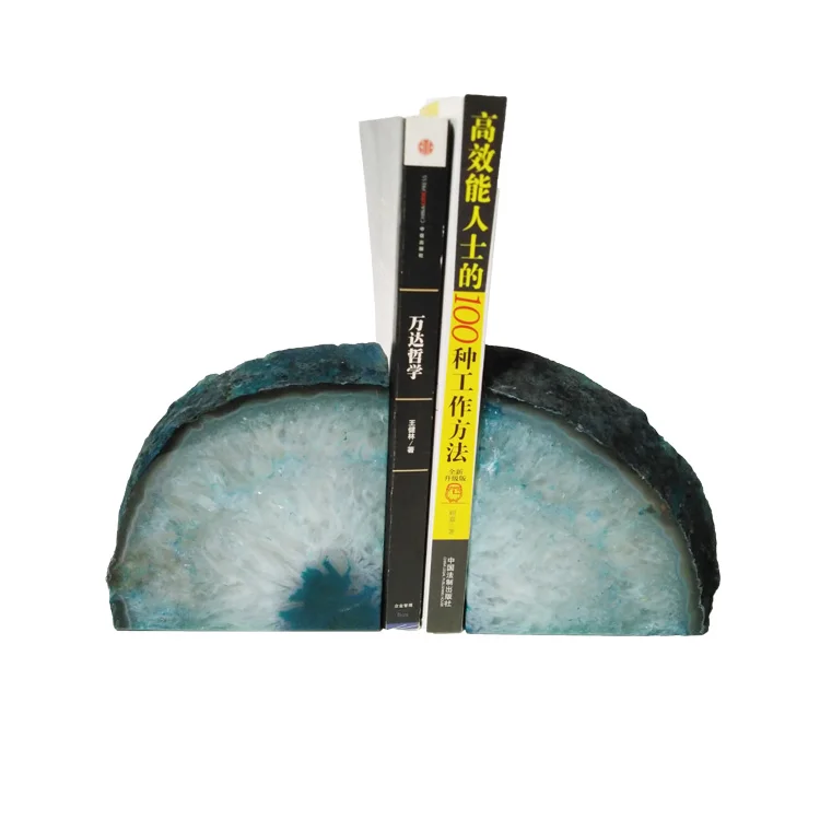Natural Crystal Craft Blue Agate Amethyst Geode Book Stand Crystal ...