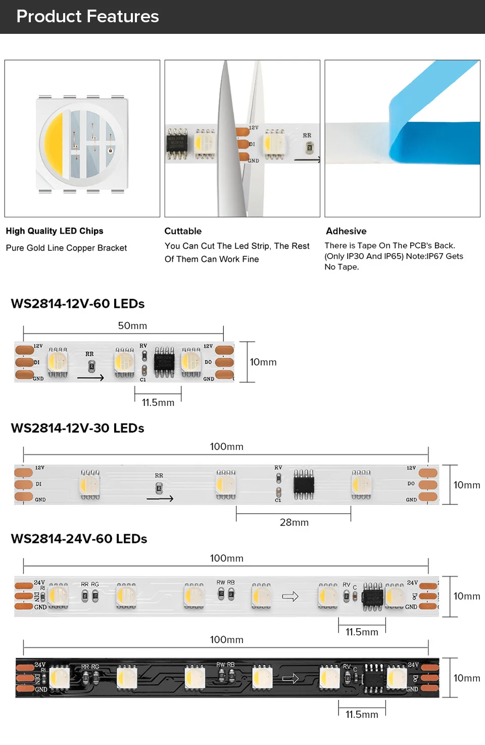BTF-LIGHTING WS2814 Addressable RGBW Pixel Strip LED – 12V/24V RGBWW ...