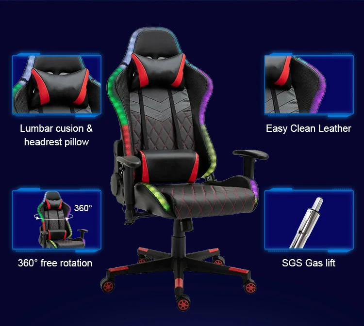 Custom Logo High Back Silla Gamer Racing Computer Led Light Gaming ...
