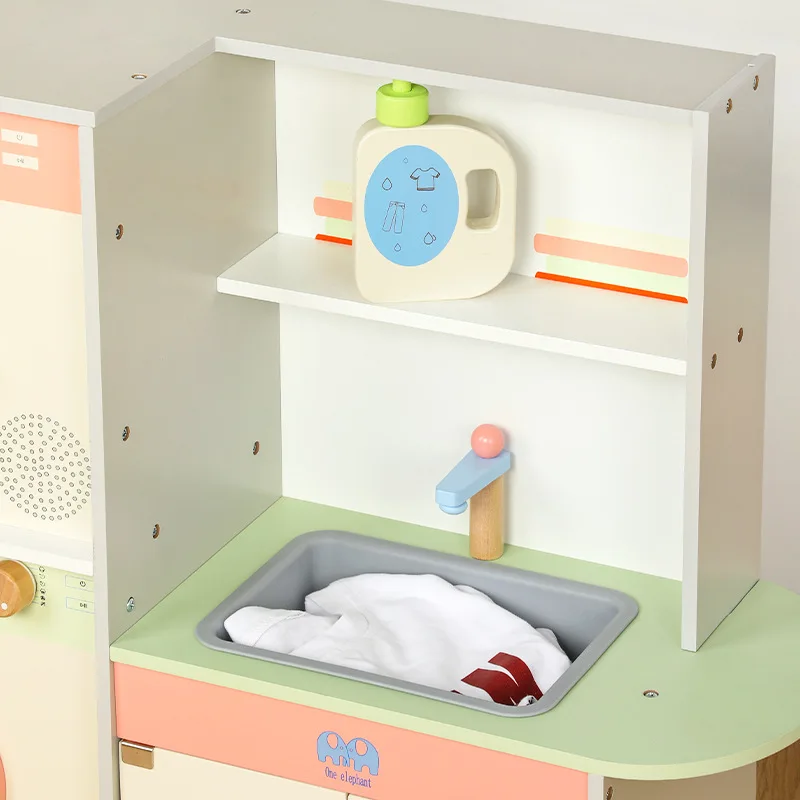 Wooden Play House Simulation Washing Machine Cabinet Children Hands-on ...
