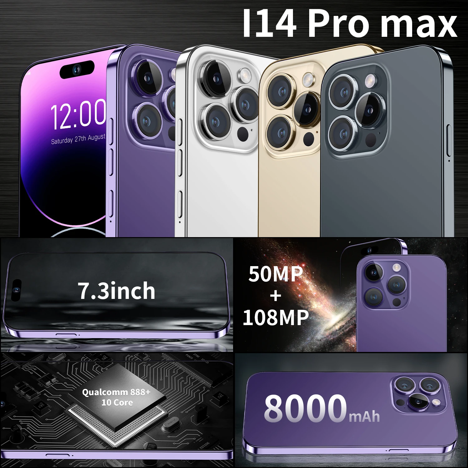 High Quality I 14 Pro Max 5g 7.3 Inch Original Mobile Phone 16gb+1024gb ...