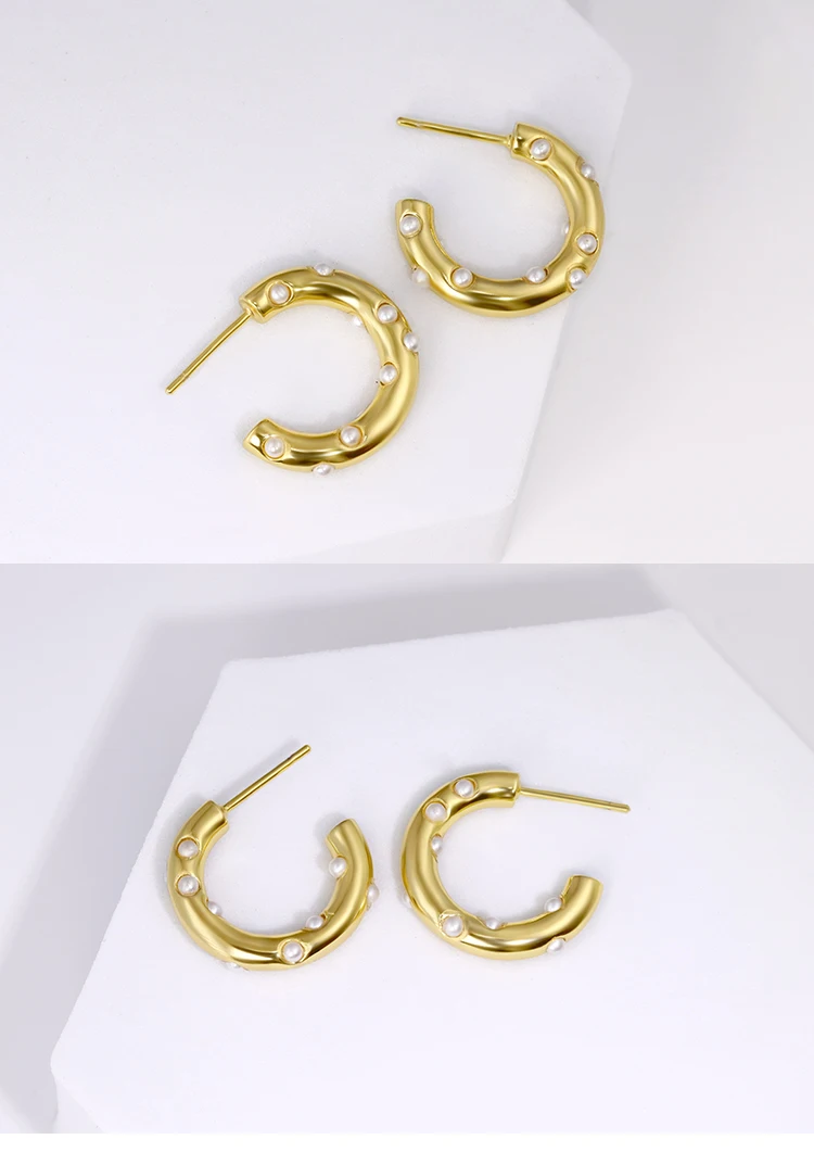 Newest 18k Gold Plated Zircon Micro-inlaid White Zircon C Shape Brass ...