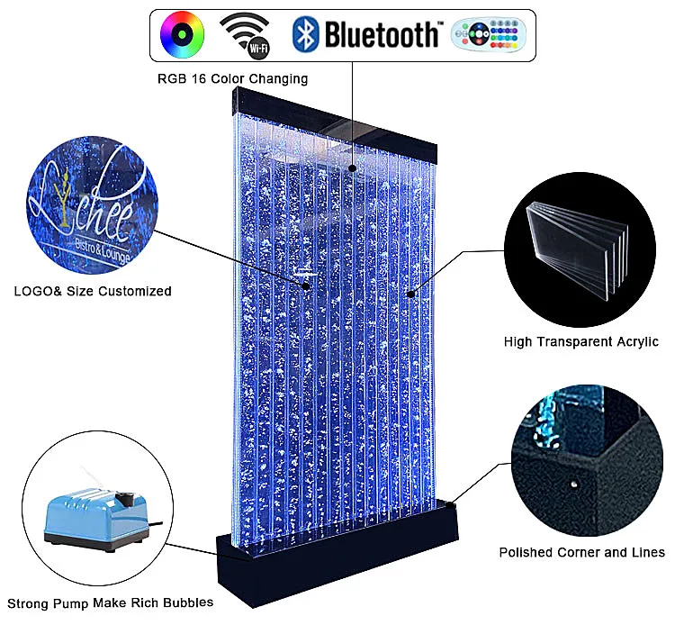 Custom Wall Partition Room Dividers with Acrylic Water Features