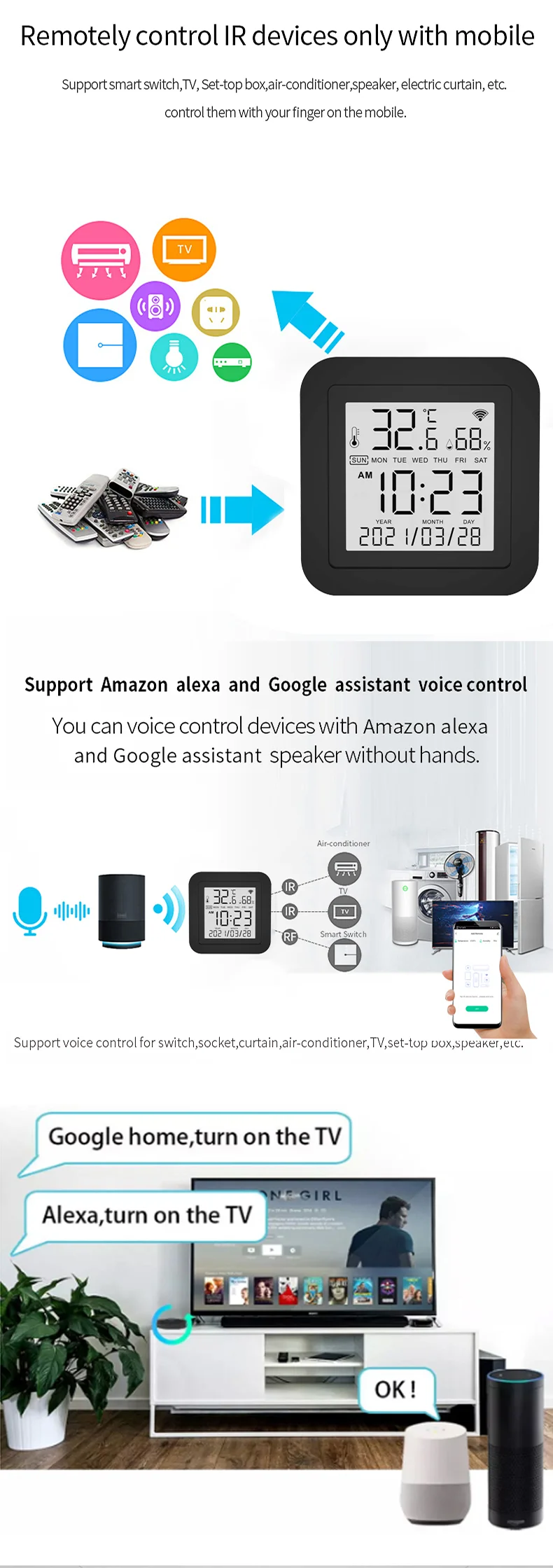 Glomarket Smart Home Voice Control Tuya Wifi Smart Temperature and ...