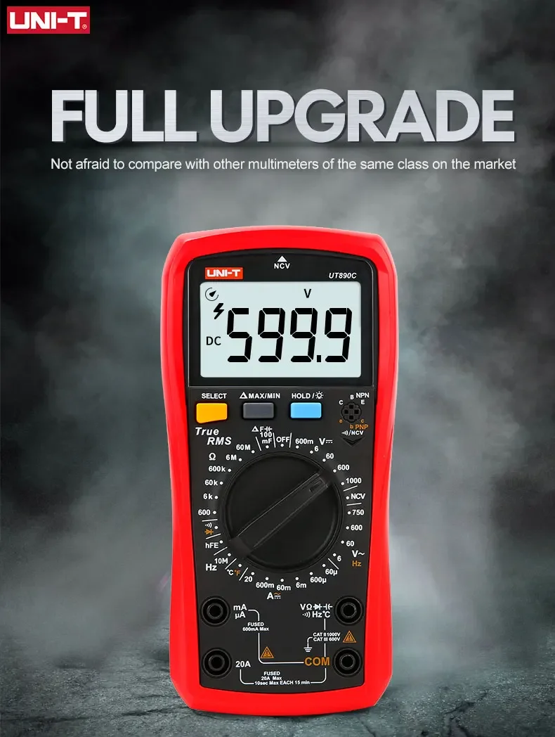 UNI-T UT890C Multimeter Professional Digital AC DC Ammeter Voltmeter ...