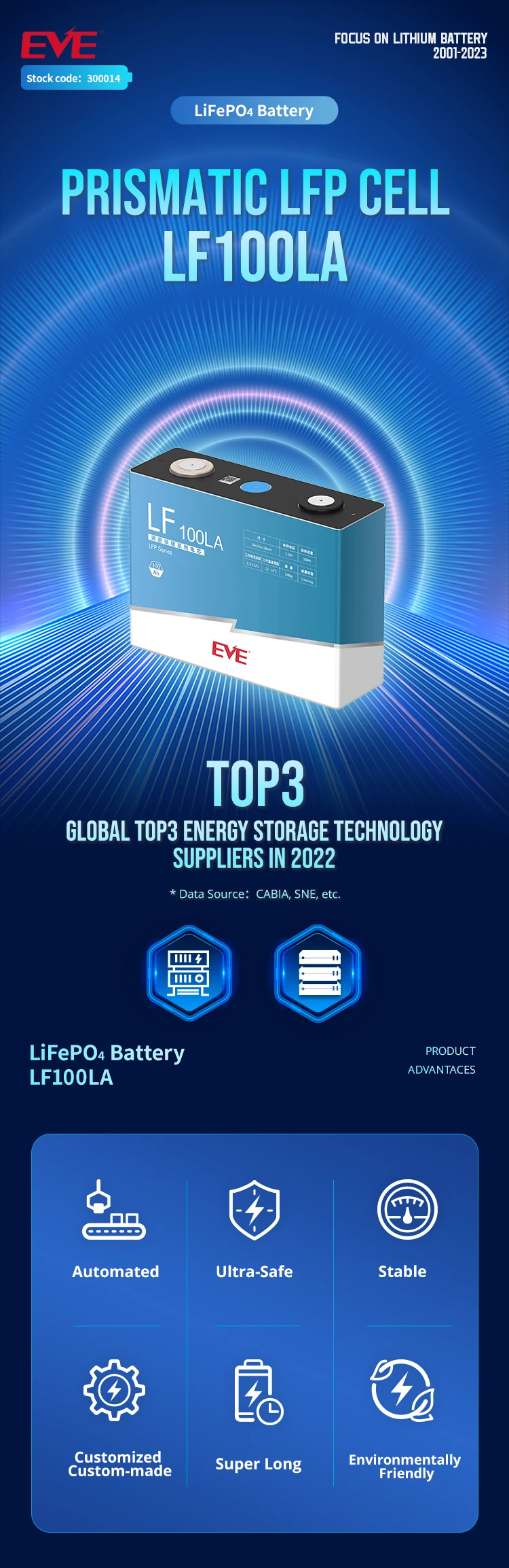 Eve New A Grade Lf100la 100ah 200ah Ess 3.2v 48v Lifepo4 Battery Eve Battery Lifepo4 Home Solar ...