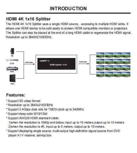 4k Hd Video Splitter & Converter 1x16 For Rca Output, Oem