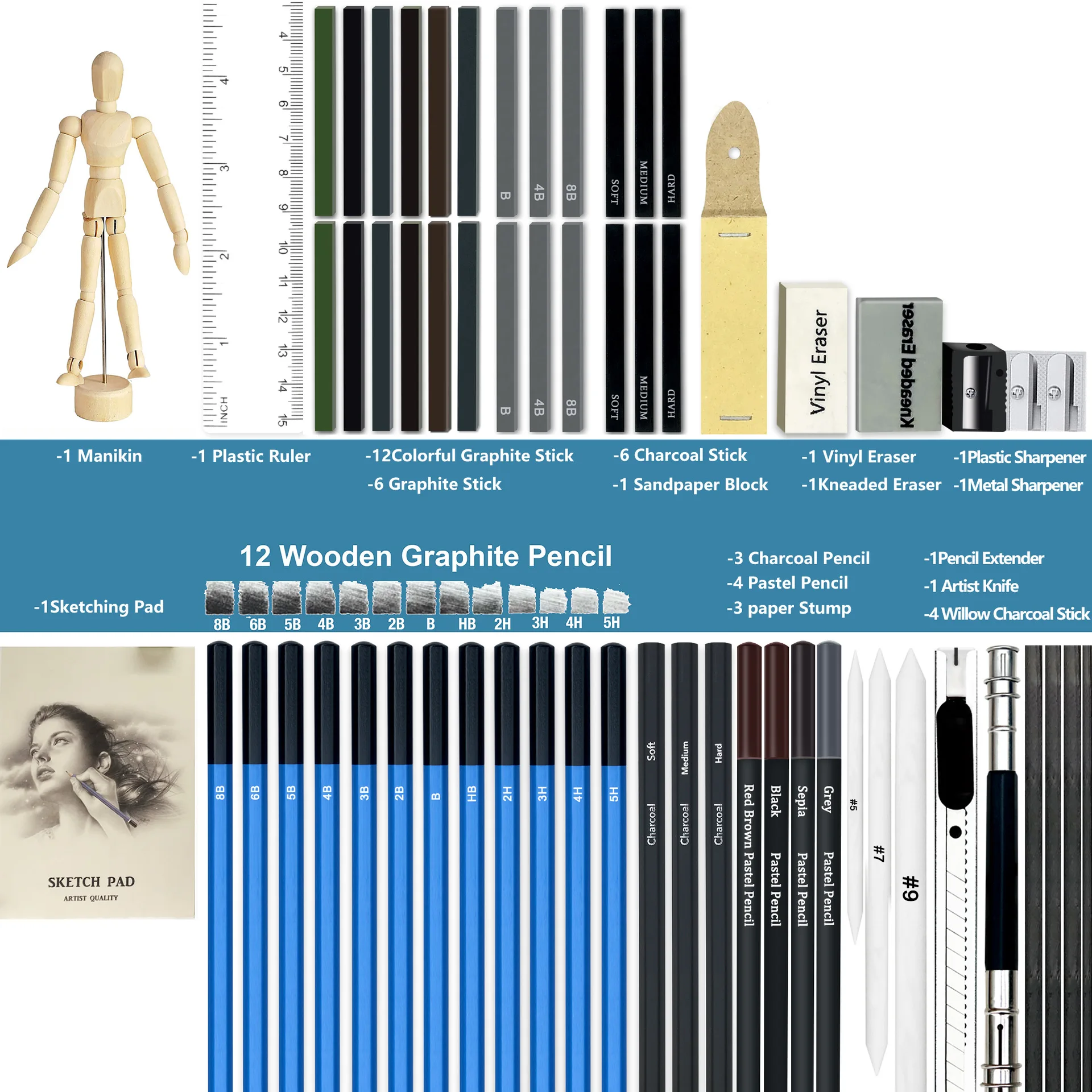 Strength Factory 60 Sketching Pencil Set Art Painting Supplies Drawing ...