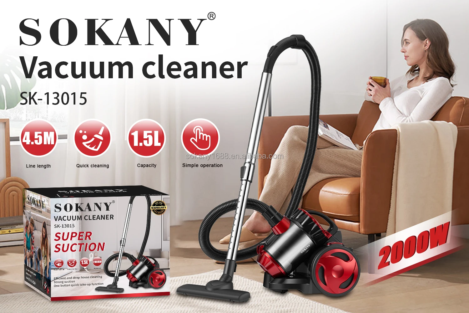 Sokany 13015 1.5l Dust Bag 2000w High Suction Power Low Noise Bagless ...