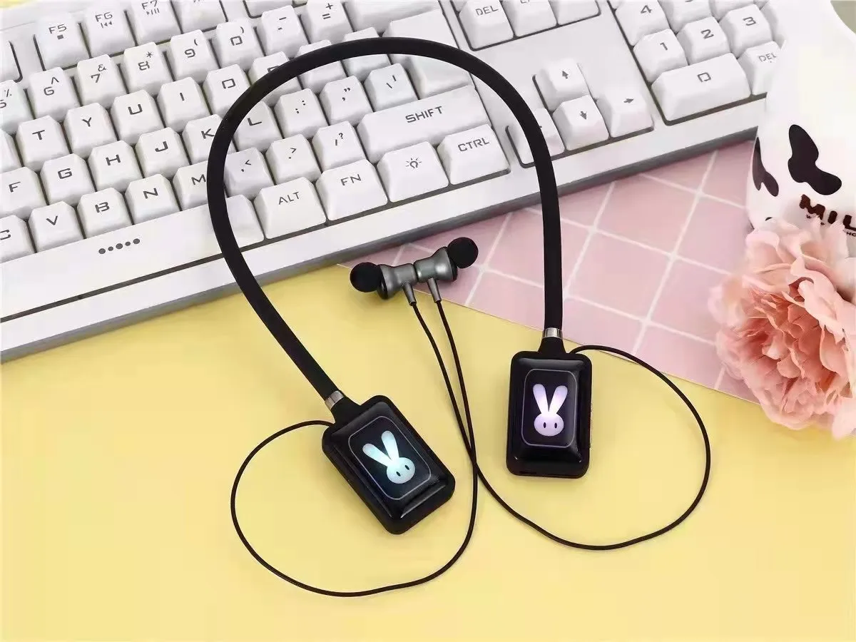 Tws Little White Rabbit Neck Hanging Sport Bluetooth Headset Led ...