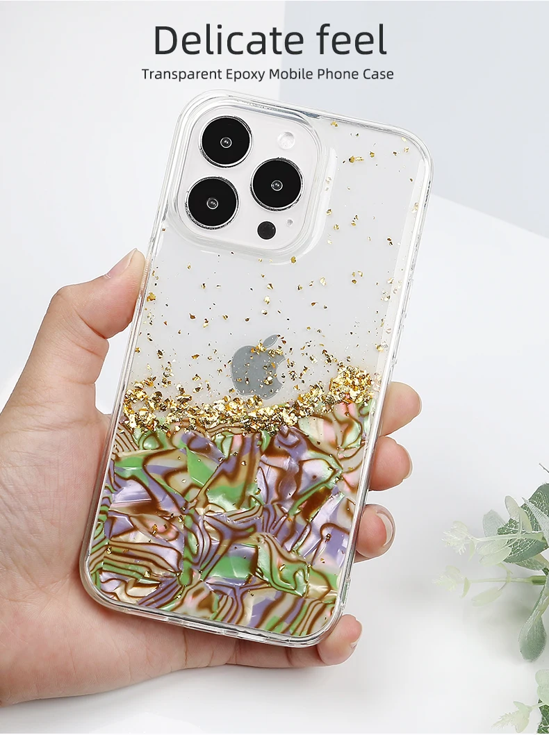 Custom Glitter Printed Shell Foil Splicing Epoxy Phone Case For Iphone ...