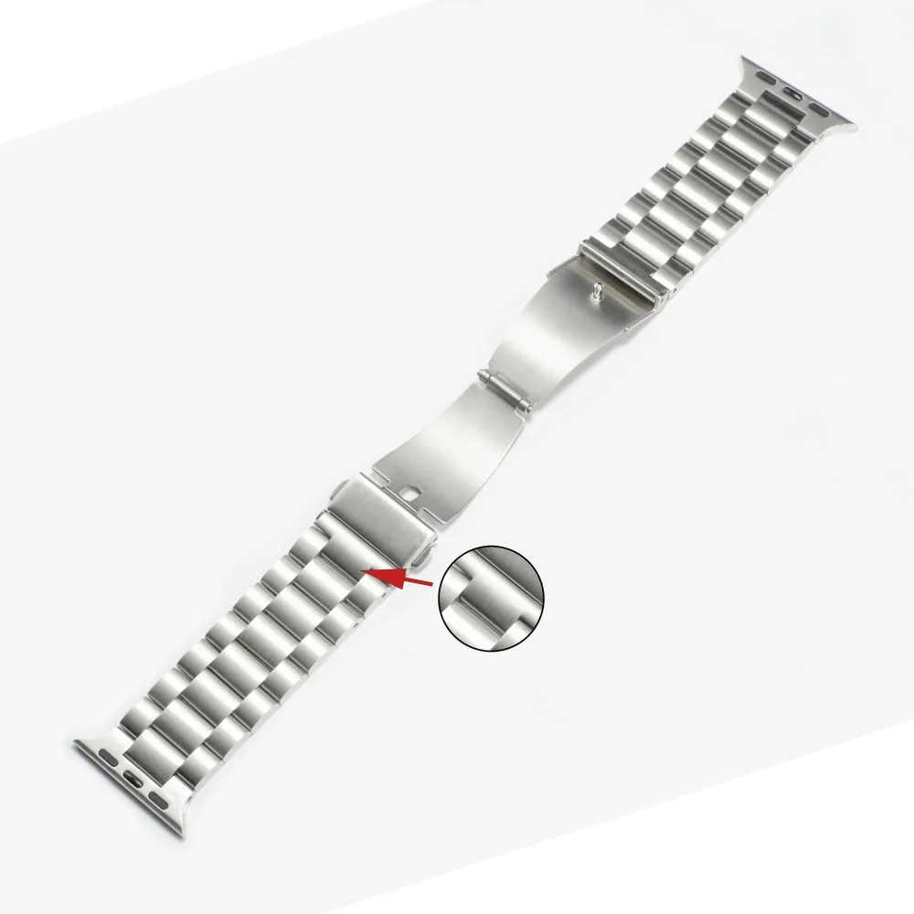 Classic Three Beads Stainless Steel Watch Band Solid Metal Link Watch ...