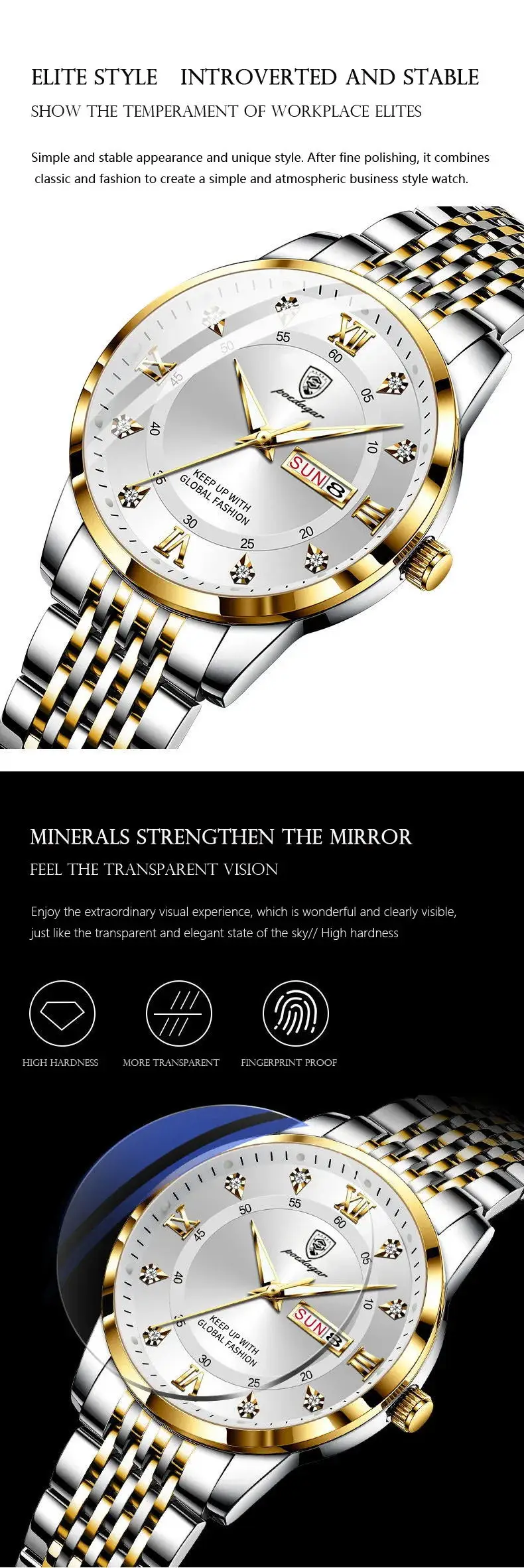 POEDAGAR 836 Stainless Steel Strap Men's Watch - Classic Quartz
