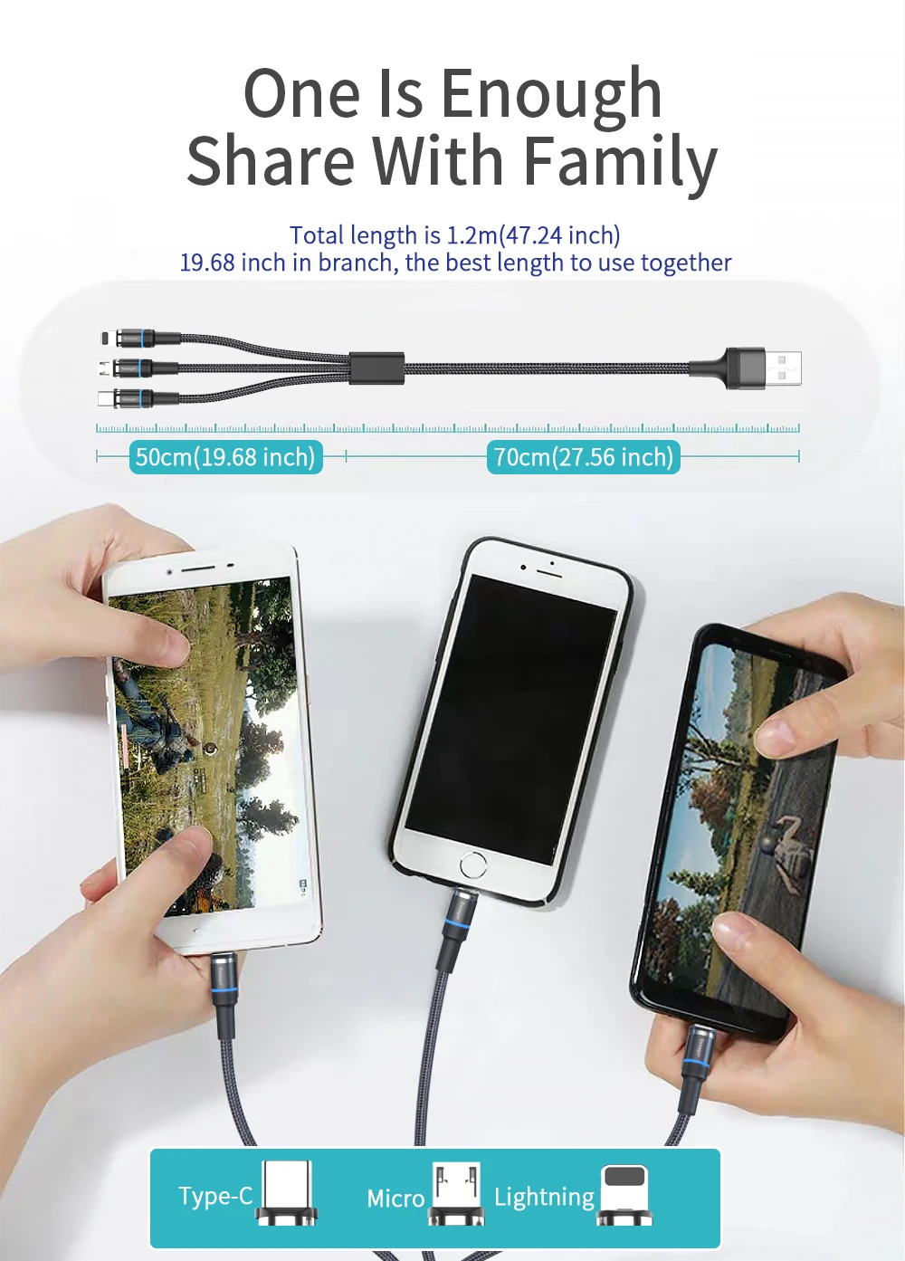 Essager 3 In 1 Magnetic Cable For Iphone Xiaomi Android Usb Type C ...