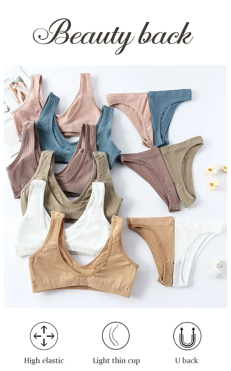 Comfortable Wire Free Bra Set Seamless Sports Bra & Briefs Set 2 Piece ...