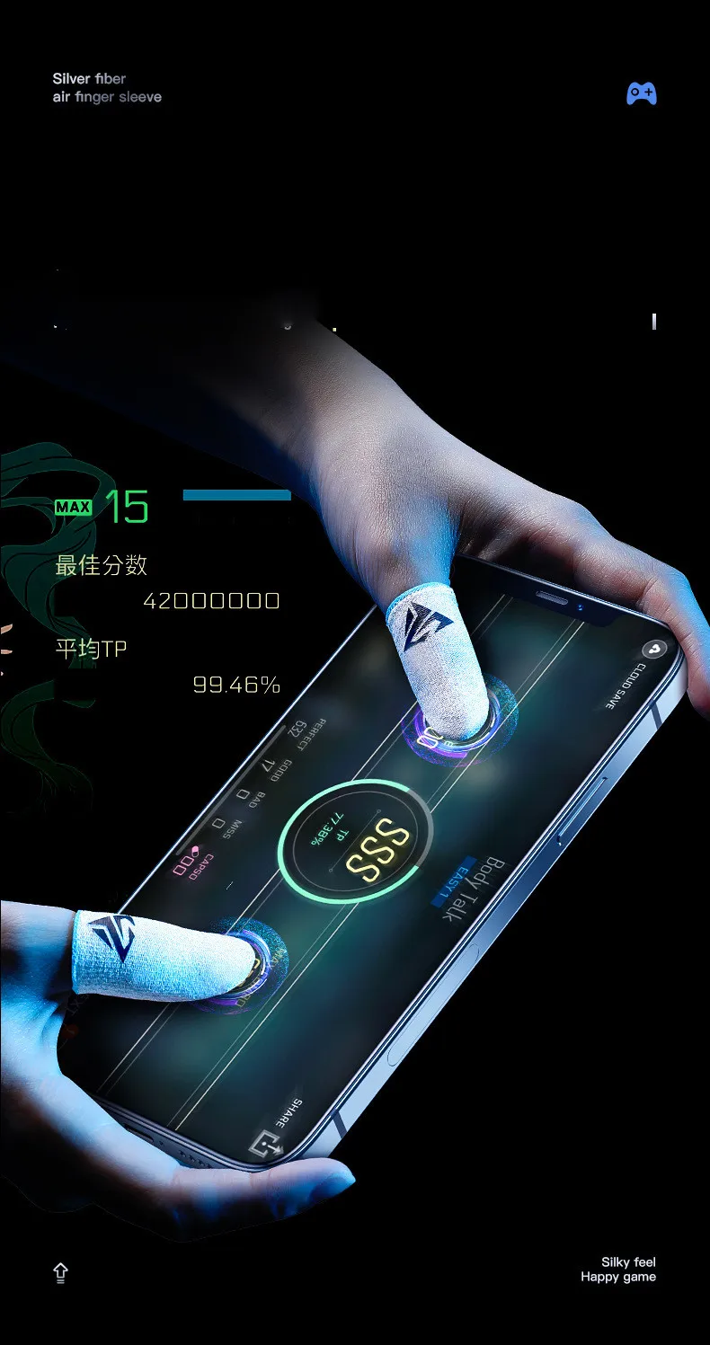 2pairs/case Gaming Finger Sleeve Glass Silver Fiber Ultra-thin ...