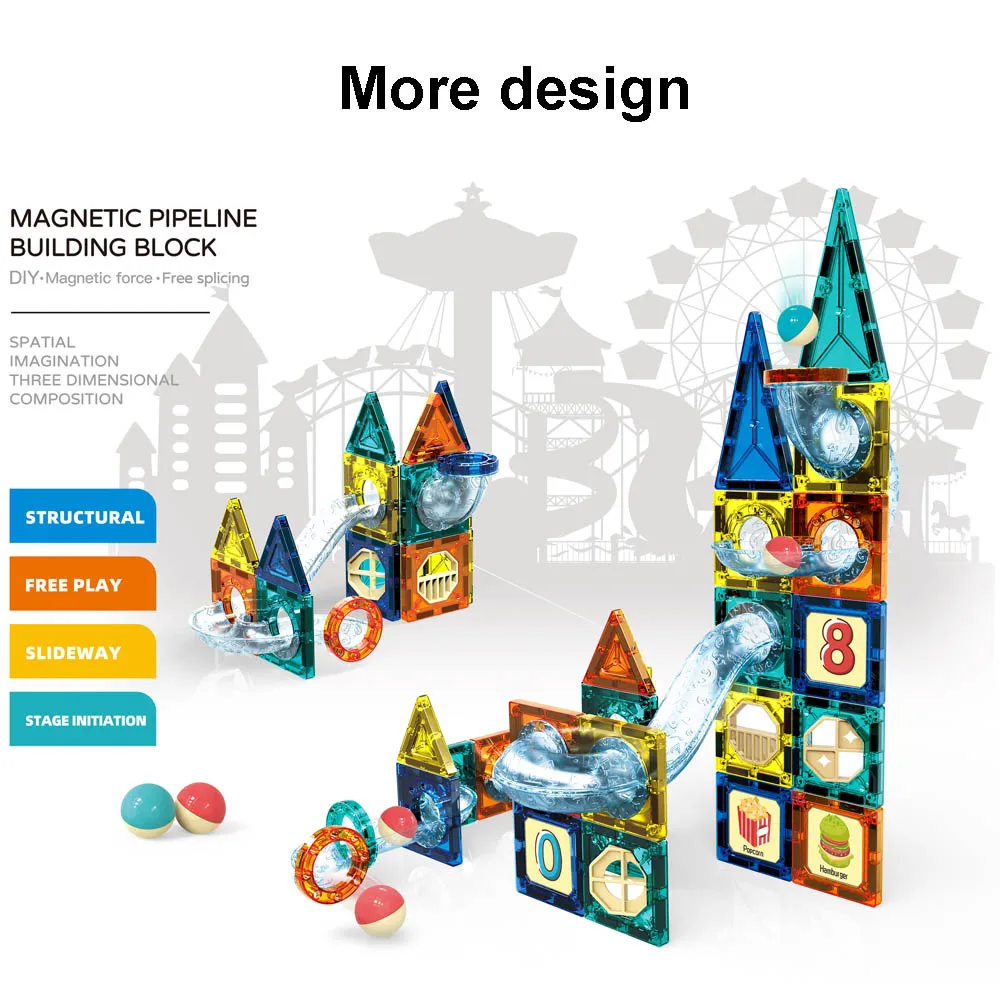 97pcs Fancy Diy Assembled Magnetic Building Blocks Track Set Kids ...