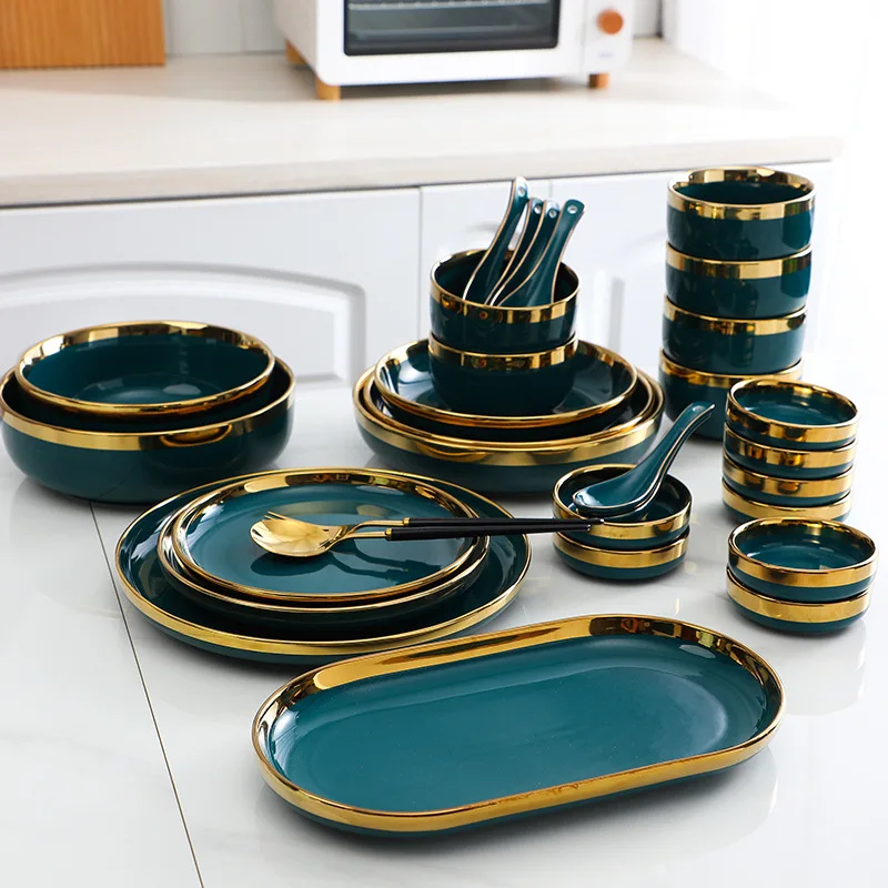 Oem Elegant Green Glazed Gold Rim Restaurant Kitchen Ceramic Dinner ...