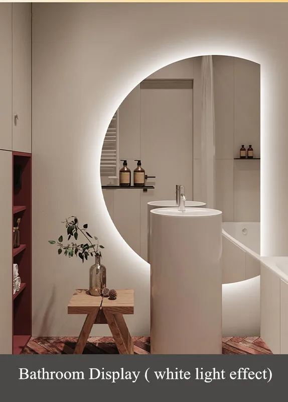 Half Moon Shape Waterproof Smart Backlit Wall Bathroom Led Mirror With ...