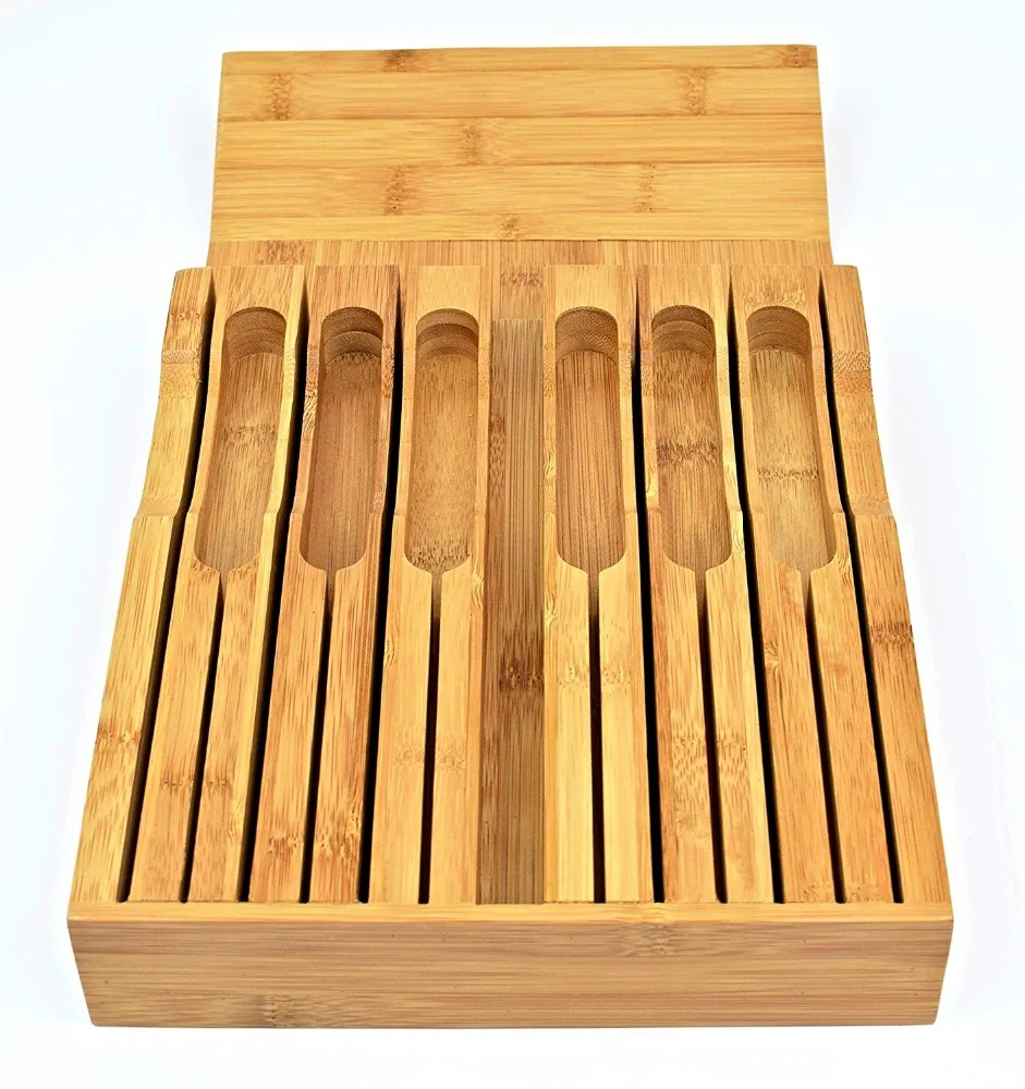In-drawer Bamboo Knife Block Drawer Organizer Holder Fit For 16 Knives ...
