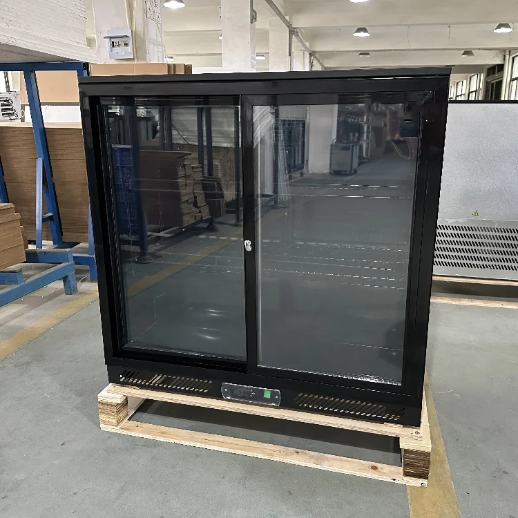 Full Black Bar Fridge 2 Sliding Door Under Counter Beer Display Fridges ...