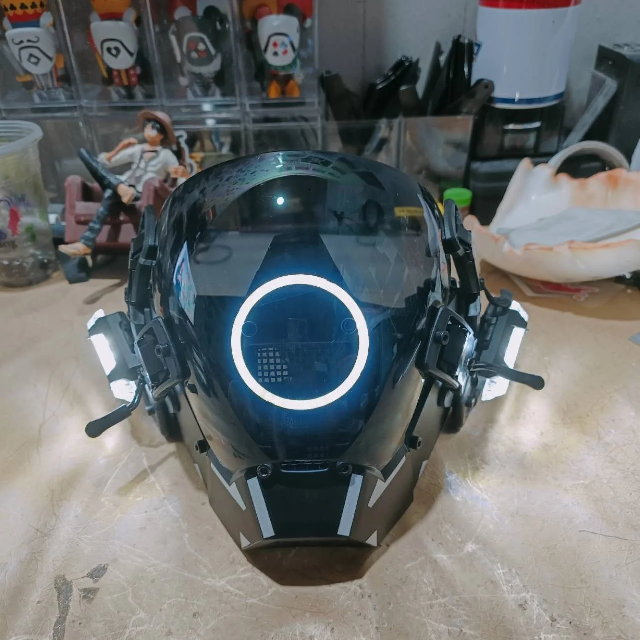 Cyberpunk Led Mask Luminous Samurai Helmet Cosplay Tactical Jacket Pet ...