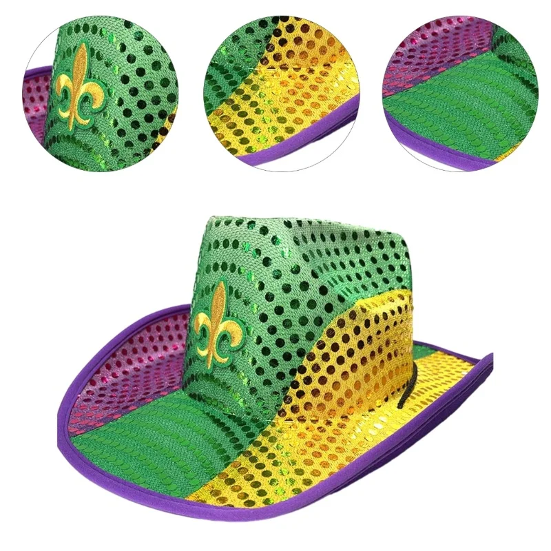 Funny Light Up Cowboy Cowgirl Hats Sequin Mardi Gras Hat - Buy Mardi ...