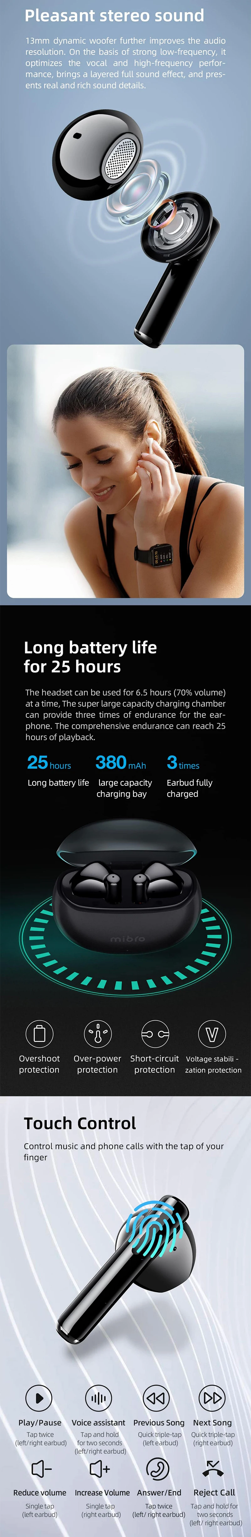 Mibro Earbuds 2 TWS Wireless Earphones 5.3 Headphone IPX5 Waterproof ...