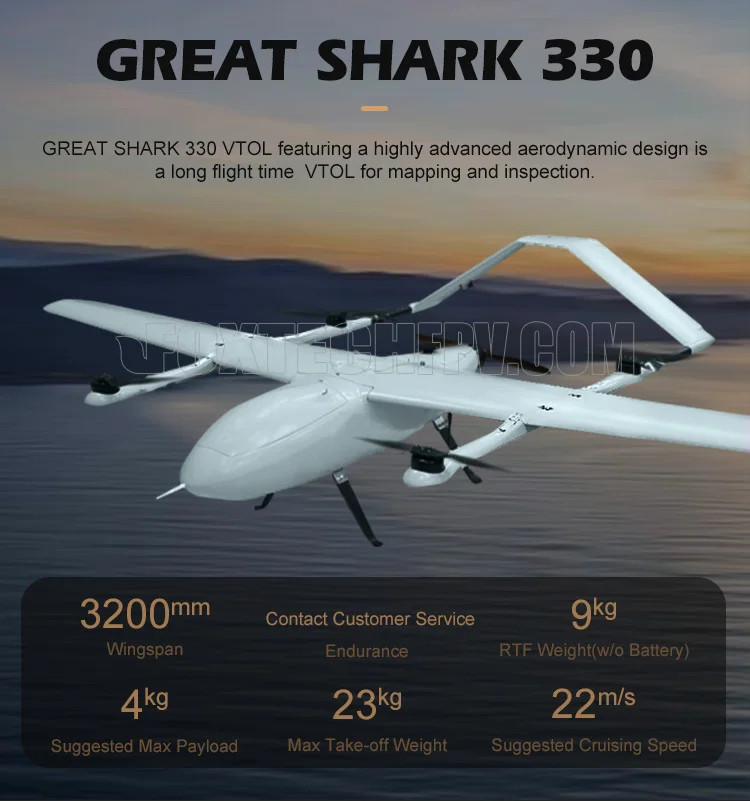 Foxtech Greatshark330 Fixed Wing Vtol Range Drone Long Uav Heavi Drone ...