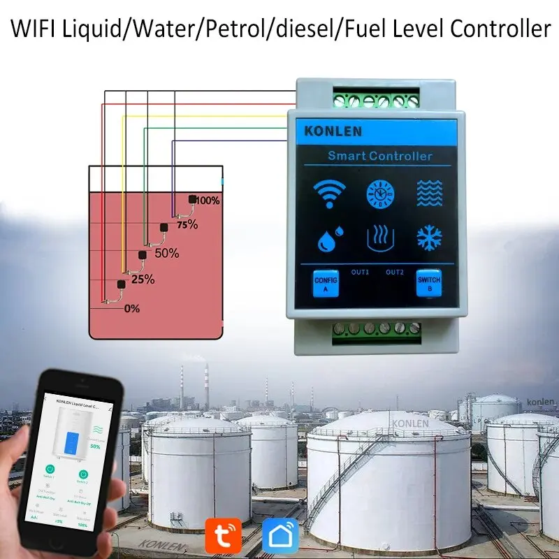 Fuel Water Leak Sensor Diesel Liquid Level Controller Tuya WIFI Flood ...