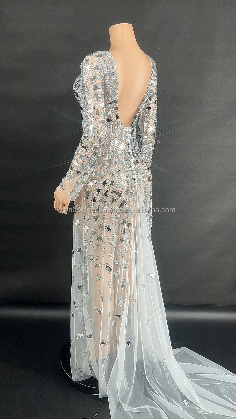 Customized Plus Size Singer Stage Show Sliver Sequin Mermaid Evening ...