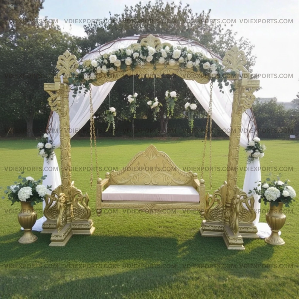 Exquisite Gold-Carved Wedding Jhoola Traditional Indian Bridal Swing ...