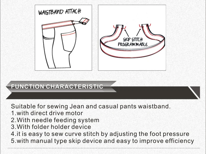 Bitop Automatic Skip Stitch Waistband Attaching Machine