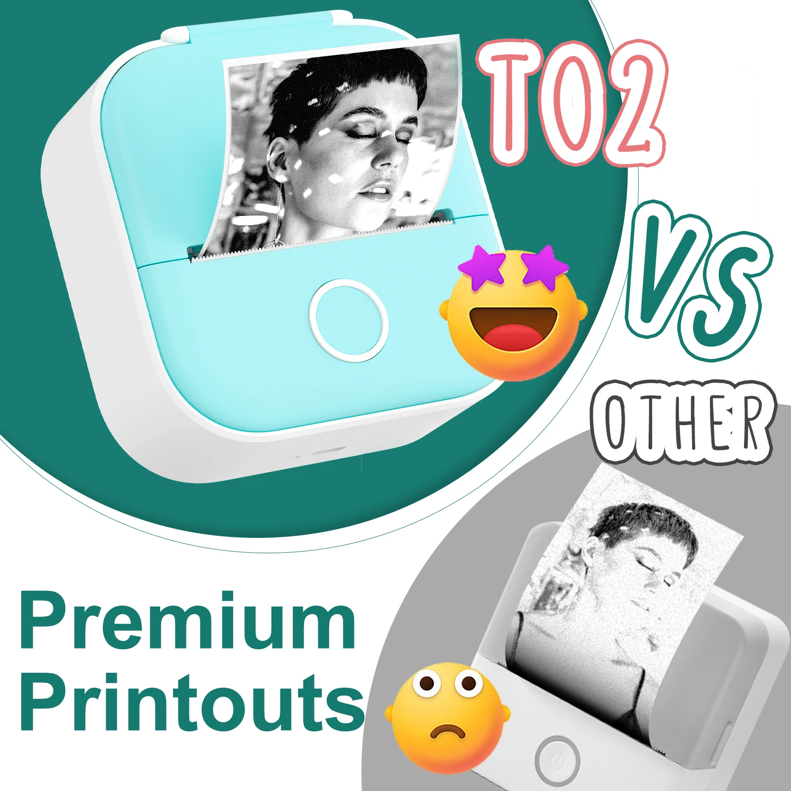 Phomemo T02 Mini Receipt Printer Portable 53mm Wireless Inkless Thermal ...