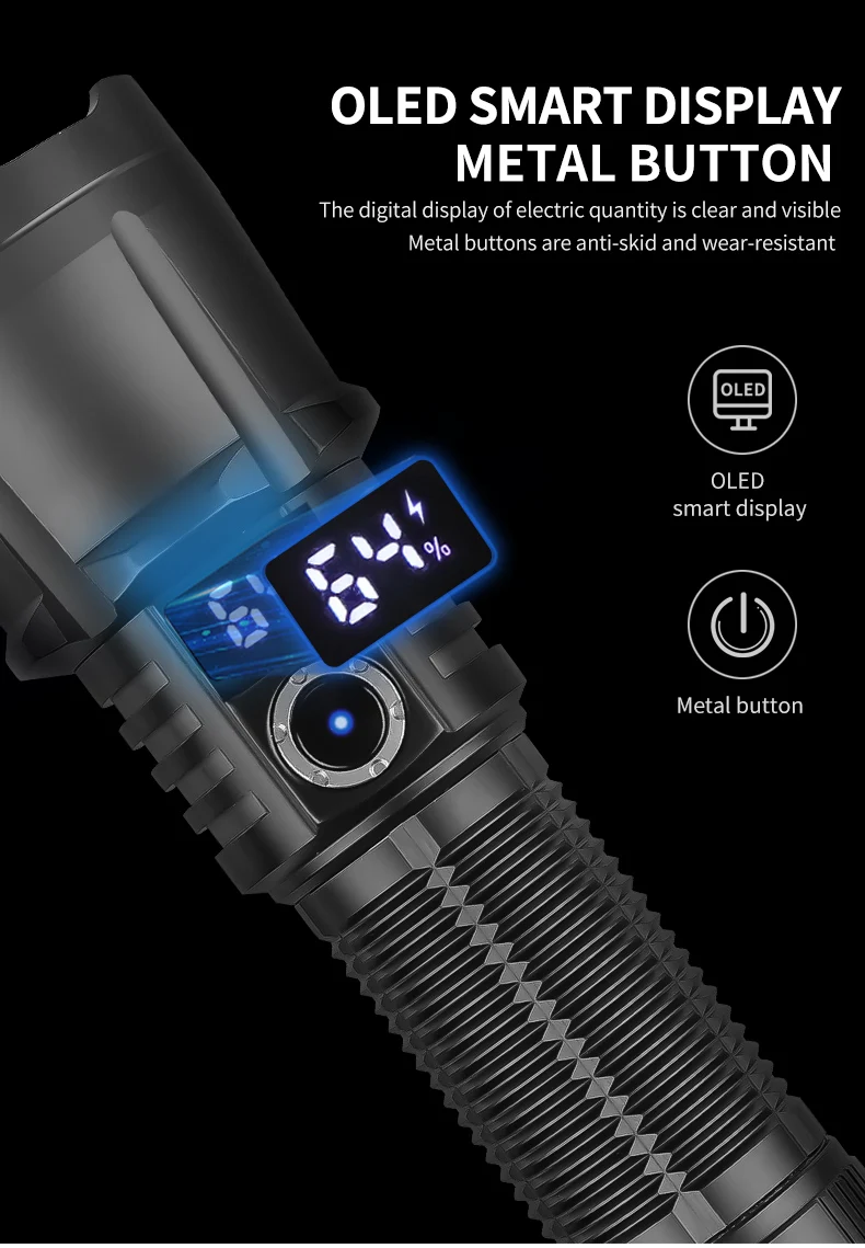 30w Led Built-in Battery Flashlight Usb Rechargeable Range 1500 Meters ...