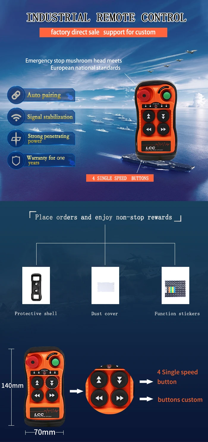 DC 12V 24V 110V 360V LCC Q400 100m 4 Button Single Speed Wireless ...