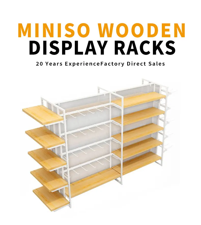 Miniso Wooden Display Shelf – Double-Sided Gondola Shelving Unit for ...