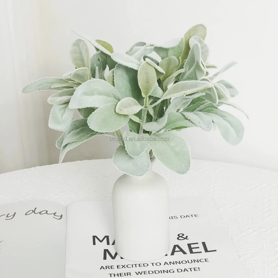 Mf-l719 Wholesale Artificial Greenery Lambs Ear Leaf Branch Stems For ...