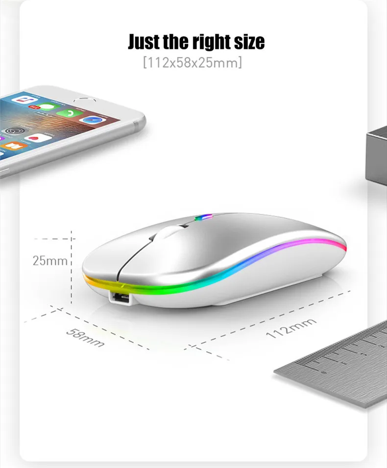 New Ultra-thin Mini Wireless Mouse Silent Mute Rechargeable Led ...