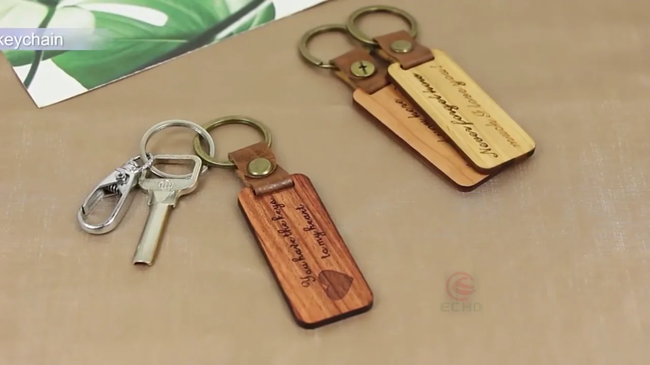 Bulk Custom Wood Leather Key Holder Laser Engraving Logo Keyring Round ...