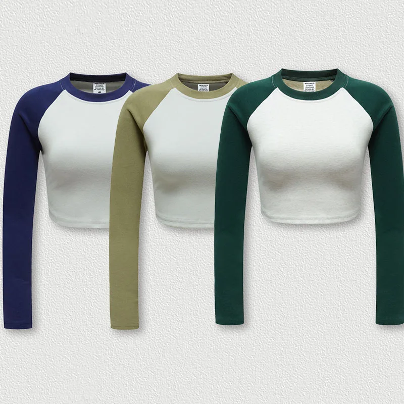 Custom Woman Crop Tshirt Colorblock Raglan Sleeve New T-shirt Women's ...
