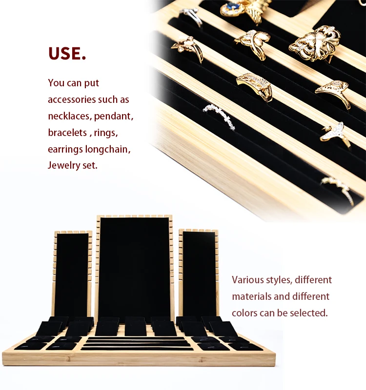 Black Velvet Jewelry Display Stand Set Luxury Bamboo Necklace Earring ...