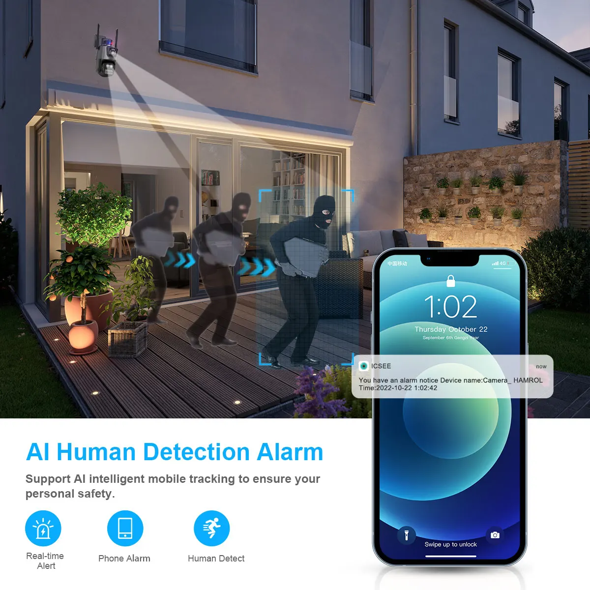 Triple Lens Wifi Camera - Outdoor Security & Night Vision