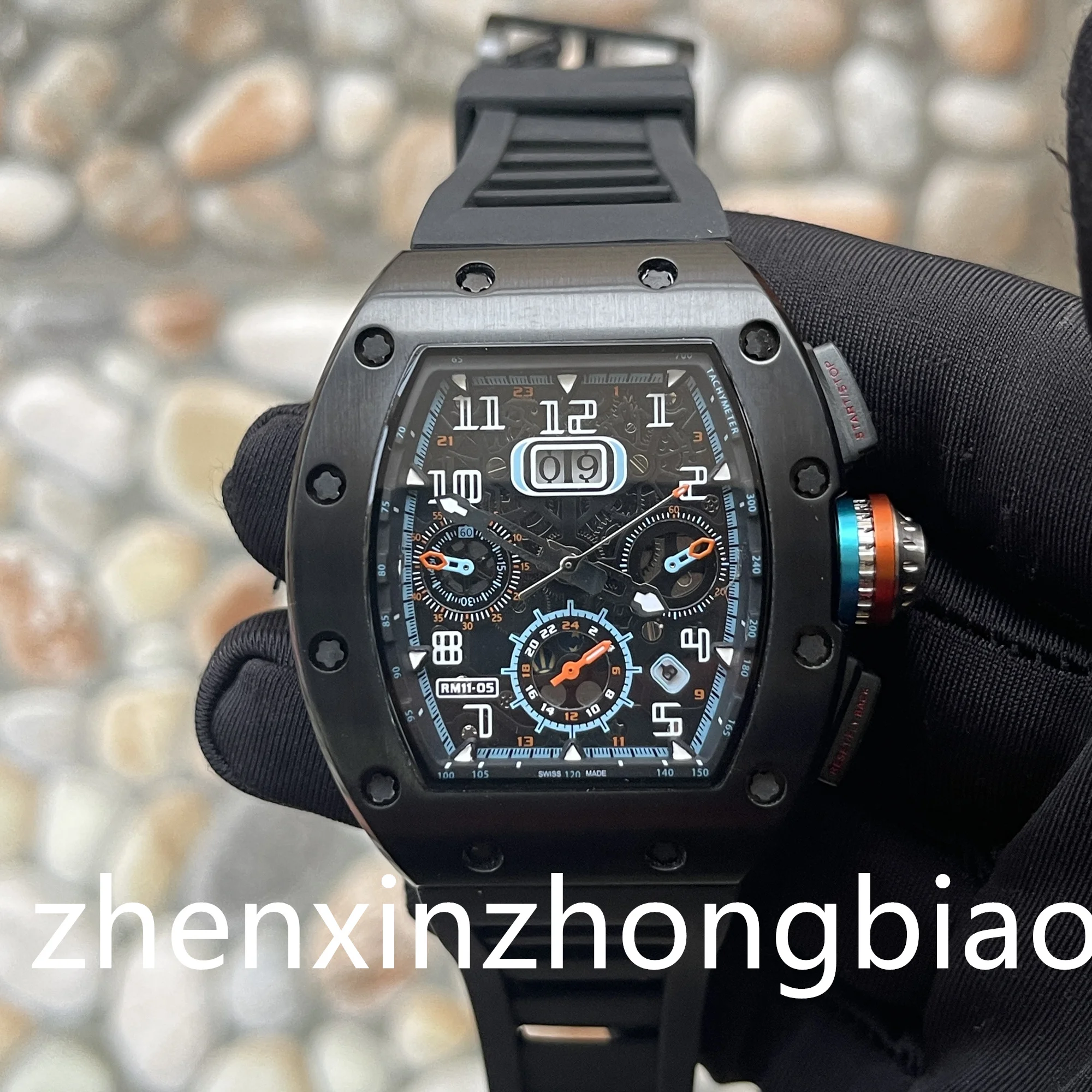 Rm1105 Black Steel Automatic Men's Mechanical Watch Imported Movement ...