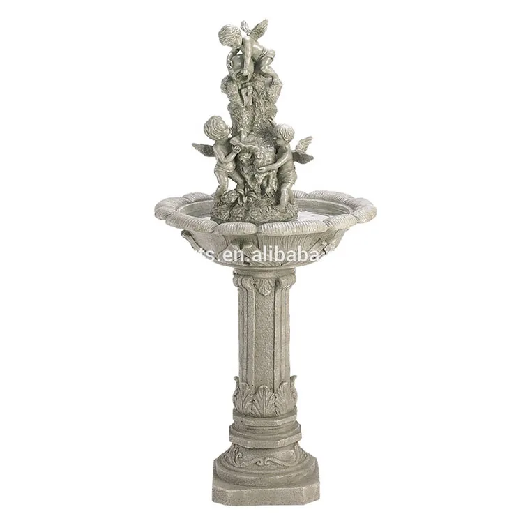 Resin Playful Angel Statue Garden Water Fountain Outdoor Cherub ...
